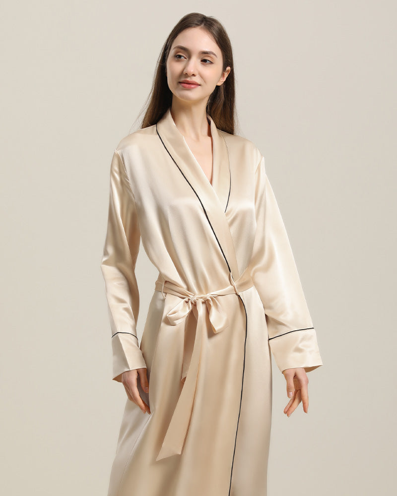 DaisySilk Full Length Silk Robe Contrast Trim Long Womens Robe – DAISYSILK