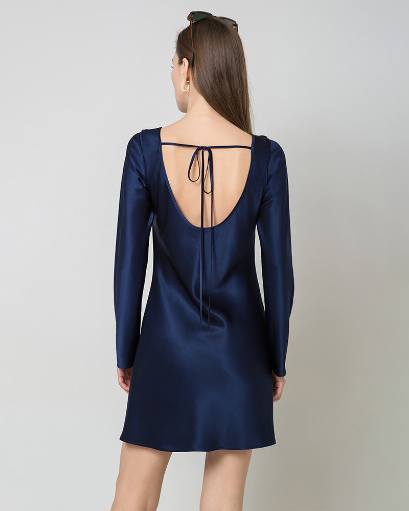 Women Mini Silk Dress Open-Back Long Sleeve Dresses for Wedding Guest ...